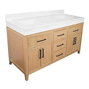 Kitchen Bath Collection Kensington 60-inch Double Bathroom Vanity (Engineered Marble/Blonde): Includes Blonde Cabinet with Engineered Marble Countertop and White Ceramic Sinks