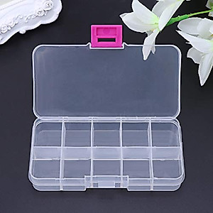 KerDejar 10 Compartments Clear Plastic Storage Box Jewelry Bead Screw Organizer Container Transparent, app.13cmx7cmx2.2cm/5.12inx2.76inx0.87in
