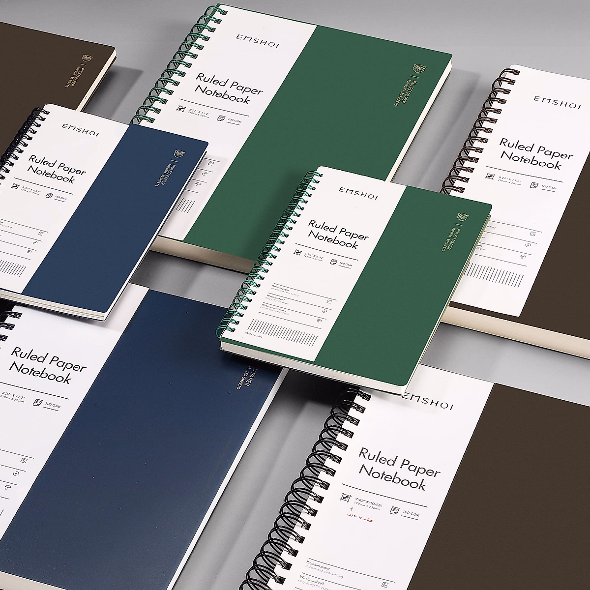 EMSHOI A4 Spiral Notebook College Ruled, 11.2" X 8.27", 150 Sheets/300 Pages, 100gsm Thick Lined Journal, Waterproof Softcover, Twin-Wire Binding, for School Work Business Writing, Gifts - Green