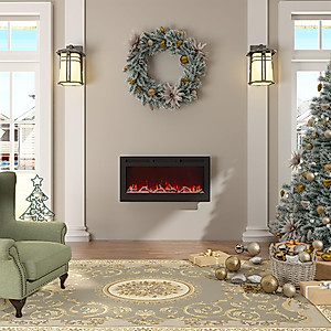 36 Inch Electric Fireplace Recessed and Wall Mounted, LED Linear Fireplace with Remote Control Ultra-Thin and Low Noise 1500W Adjustable 6 Flame Options, Timer