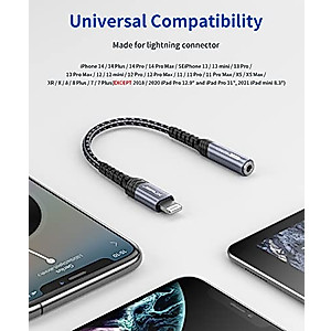 Lightning to 3.5mm Adapter (2 Pack), JSAUX iPhone Headphone Adapter [Apple MFi Certified] iPhone Aux Adapter Compatible with iPhone 14/14 Pro Max/13/13 Pro Max/12/12 Pro Max/11/11 Pro Max/SE/X/XR-Grey