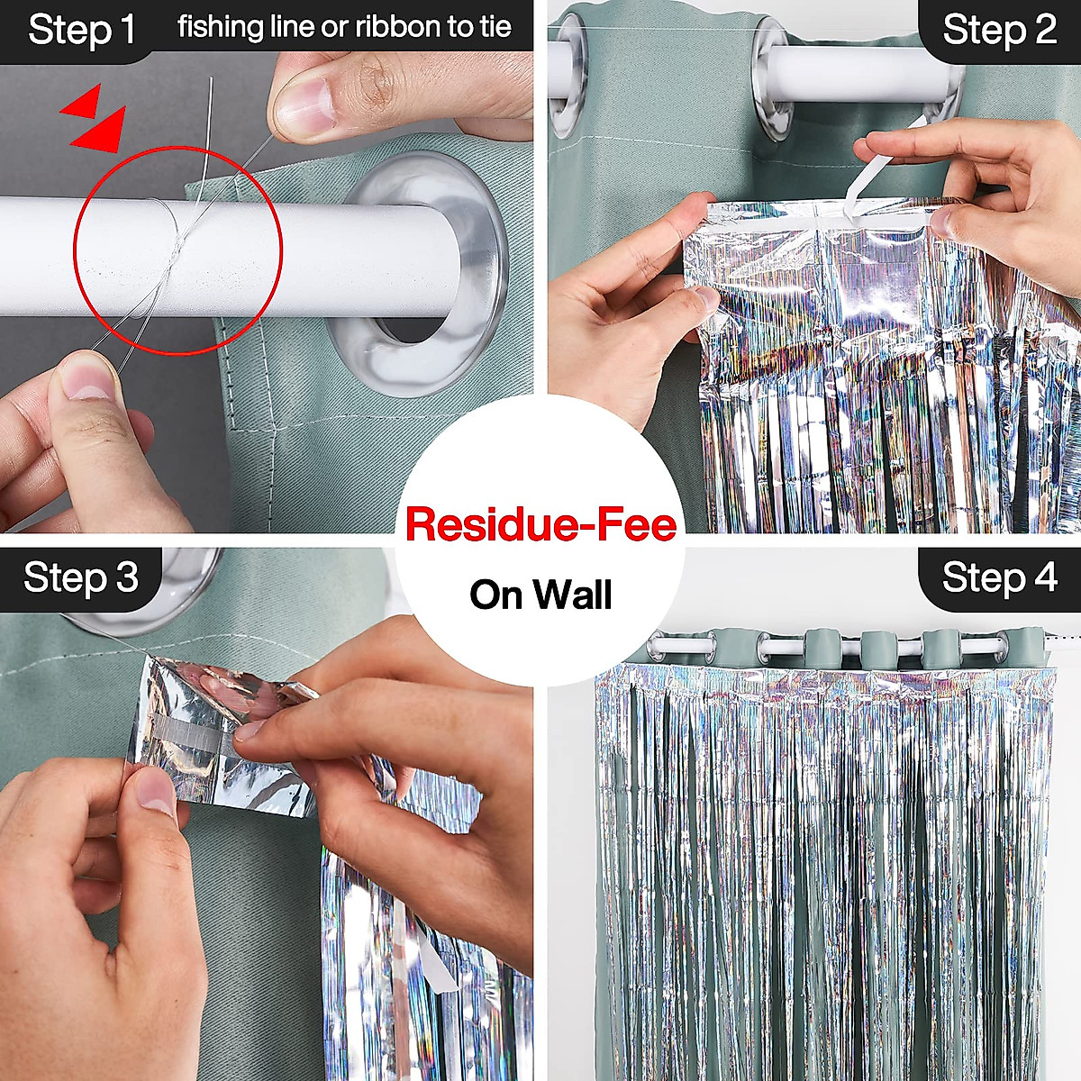 PartyWoo Foil Fringe Curtains Silver, 2 pcs 3.3x6.6 ft Silver Streamers, Fringe Backdrop, Tinsel Backdrop, Tinsel Curtain, Metallic Door Shimmer, Birthday Party Streamers, Christmas Decorations