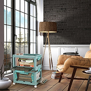 BTSKY 2 Pack Plastic 4 Doors Stackable Folding Box with Lid Wheels (Orange)