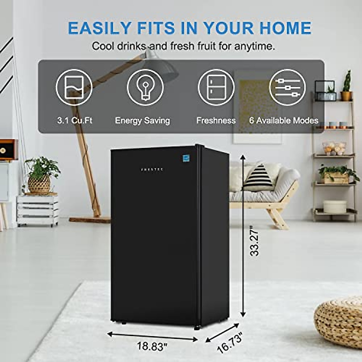 Frestec 3.1 CU' Min Refrigerator, Compact Refrigerator, Small Refrigerator with Freezer, Black (FR 310 BK)