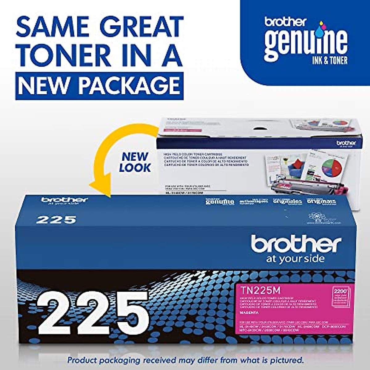 Brother Genuine High Yield Toner Cartridge, TN225M, Replacement Magenta Toner, Page Yield Up To 2,200 Pages, Amazon Dash Replenishment Cartridge, TN225