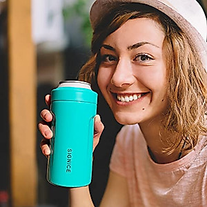 3-IN-1 Insulated Can Cooler - Signice Double Walled Vacuum Insulator Stainless Steel Slim Can Cooler for 12 Oz Skinny Tall Can/Standard Regular Can/Beer Bottle (Aqua)