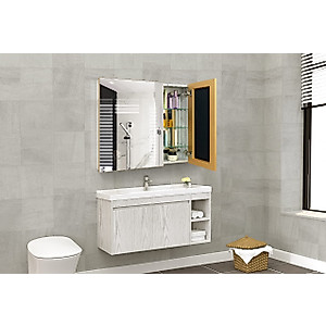 FOMAYKO Bathroom Medicine Cabinet with Farmhouse Gold Metal Framed 26(H) x30(W) Inches Double Sided Mirror Door Recess or Surface Mount Mirror Cabinet for Bathroom Toilet Kitchen