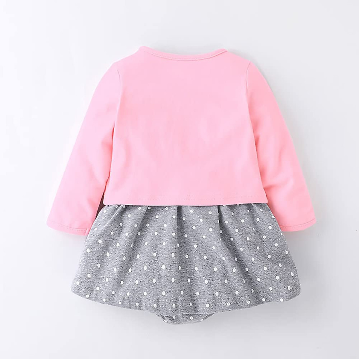 Toddler Baby Girl Romper Dress with Cute Cardigan Floral Red Heart Bunny Sweater Dresses Kids Valentine's Day Easter Dress Birthday Wedding Guest Baptism Christening Dress Gray Bunny 9-12 Months