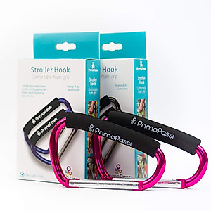 Primo Passi - Large Stroller Hook | 2 Large Stroller Organizer Hook Clip for Purse Shopping and Diaper Bags | Stroller Hanger - Pink