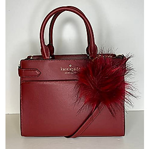 Kate Spade New York Staci MD Satchel bundled with matching Slim Bifold Wallet and Fur Pom (Red Currant)