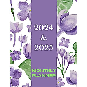 2 Years 2024-2025 Monthly Planner: 24 Months 2 Year Calendar Schedule Organizer, Jan 2024 to Dec 2025 with Federal Holidays & family Birthdays, contact list & Password! - Flowers cover