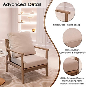 Mid Century Modern Accent Chair, Side Chairs for Living Room Lounge Arm Chair with Solid Wood Frame, Beige - MY02