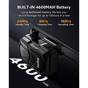 Losfom WD7 2K Body Camera, GPS 128G Body Worn Camera, Built-in 4600MAH Battery for 16H Recording, 1440P Body Mounted Camera，IP67 Waterproof Cam, Wearable Camera for Outdoor,Sport, Home