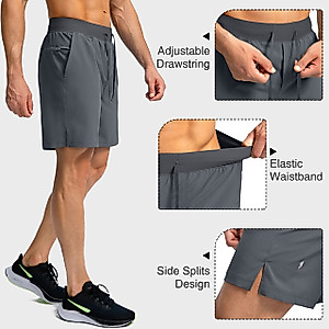 Men's Running Shorts with Zipper Pockets 7 Inch Lightweight Quick Dry Gym Athletic Workout Shorts for Men (Grey, M)