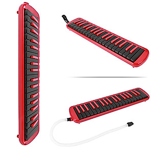 Melodica, 37 Key Melodica Blowpipe Wind Musical Instrument Suitable for Beginner Practice + Bag F37s(Red)
