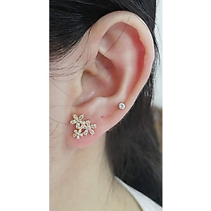 Blossom CZ Flower Ear Cuff Wrap Clip On Clawler Climber Hoop 925 Sterling Silver Stud Chain Threader Tassel Asymmetric Earrings for Women Girls Sensitive Ear Elegant Gifts for Wedding Bff (gold)