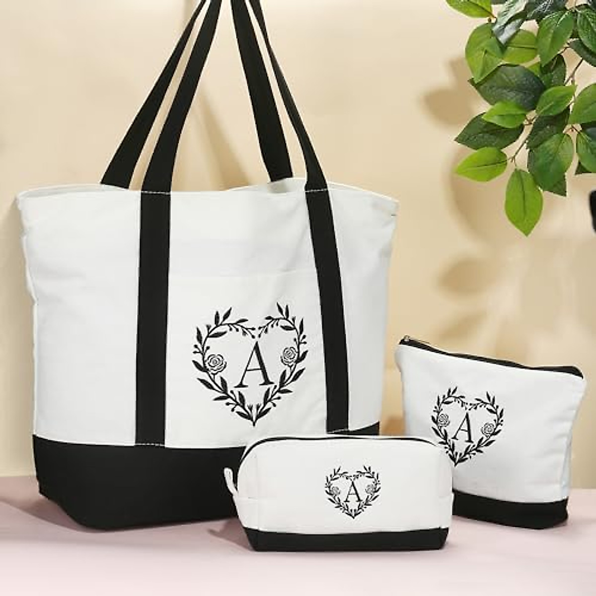 YOOLIFE Bridal Shower Gifts Bride To Be - Canvas Bag Tote Bag Make Up Bag Bridesmaid Proposal Wedding Day Bachelorette Party Maid Matron Of Honor Personalized Gift October Birthday Gifts Initial P