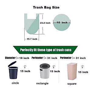 180 Organic Garbage Bags 2-3 Gallon With Handle, AURMOO Organic Trash Bags, Kitchen Food Organi Waste Bags, Bio Garbage Can Liners for Family, Office(40X59cm,Green)