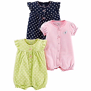 Simple Joys by Carter's Baby Girls' Snap-Up Rompers, Pack of 3, Green/Navy Dots/Pink Stripe, 3-6 Months