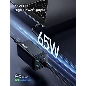 USB C Charger, KOVOL 65W 4-Port PD GaN III Desktop Charger USB C Charging Station with Dual USB C+Dual USB A Ports PPS 25W Super Fast Charging for Galaxy, iPhone, iPad Air/Pro, MacBook Pro/Air, Laptop