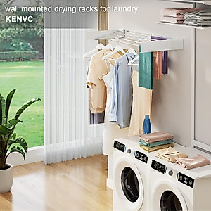 kenvc Wall Mounted Drying Rack, 31.5 "Wide, 13.2 Linear Ft, 5 Aluminum Rods, 40 lb Capacity, Space Saver Laundry Drying Rack Collapsible (Silvery Pole 31.5" Medium)