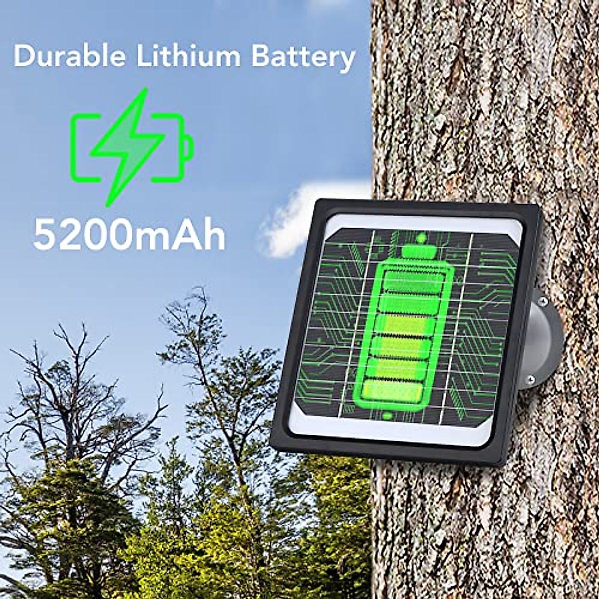 5W Trail Camera Solar Panel, 12V Solar Battery Kit Build-in 5200mAh Rechargeable Battery, Hunting Accessories for Game Camera IP65 Waterproof, Continuous Solar Power for Cameras