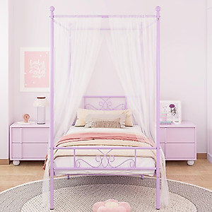 Weehom Twin Canopy Bed Frame with Headboard and Footboard, 4 Posters Metal Bed Frame, No Box Spring Needed, Mattress Foundation Platform Bed for Kids and Adults, Purple
