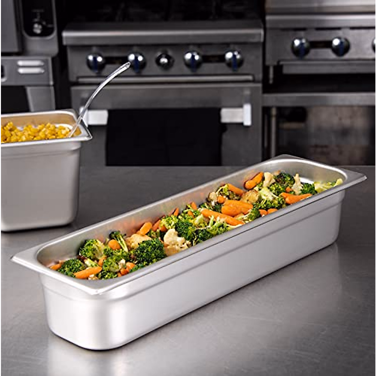 Carlisle FoodService Products CFS 60700HL4 DuraPan Light Gauge Stainless Steel Long Half-Size Food Shotgun Pan, 4" Deep (Pack of 6)
