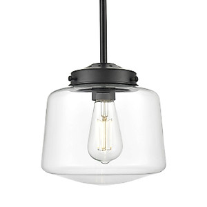 Linea di Liara Scolare Black Pendant Light Fixture Modern Farmhouse Pendant Lighting for Kitchen Island Schoolhouse Vintage Pendant Lamp Kitchen Pendant Light with Clear Glass Shade, Bulb Included