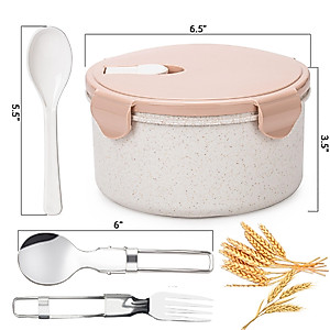 AI LOVE PEACE Microwave Instant Ramen Lunch Bowl Wheat Straw with Steam Release Vent Airtight Clip Lock Container,Microwave Safe ramen bowl with chopsticks for Working Adults, and Families