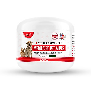 Amate Medicated Dog Wipes for Ear Skin & Coat - Pet Wipes for Dogs & Cats - 2.5” Small Wipes - Relieve Skin Issues, Hot Spots & Irritation - Pack of 50