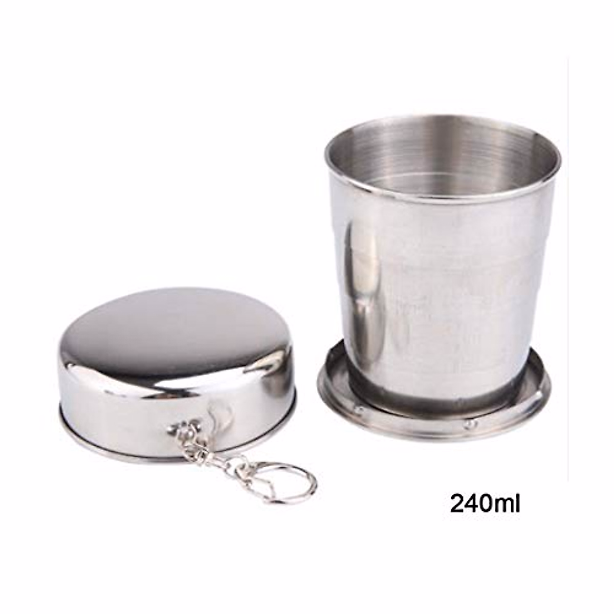 Rashinka Plastic Sets for Drinking Stainless Folding Cup Cup Steel Hiking with Keychain Portable Outdoor Traveling Camping Glass&Bottle Crate and Barrel Christmas Mugs (Silver, S)