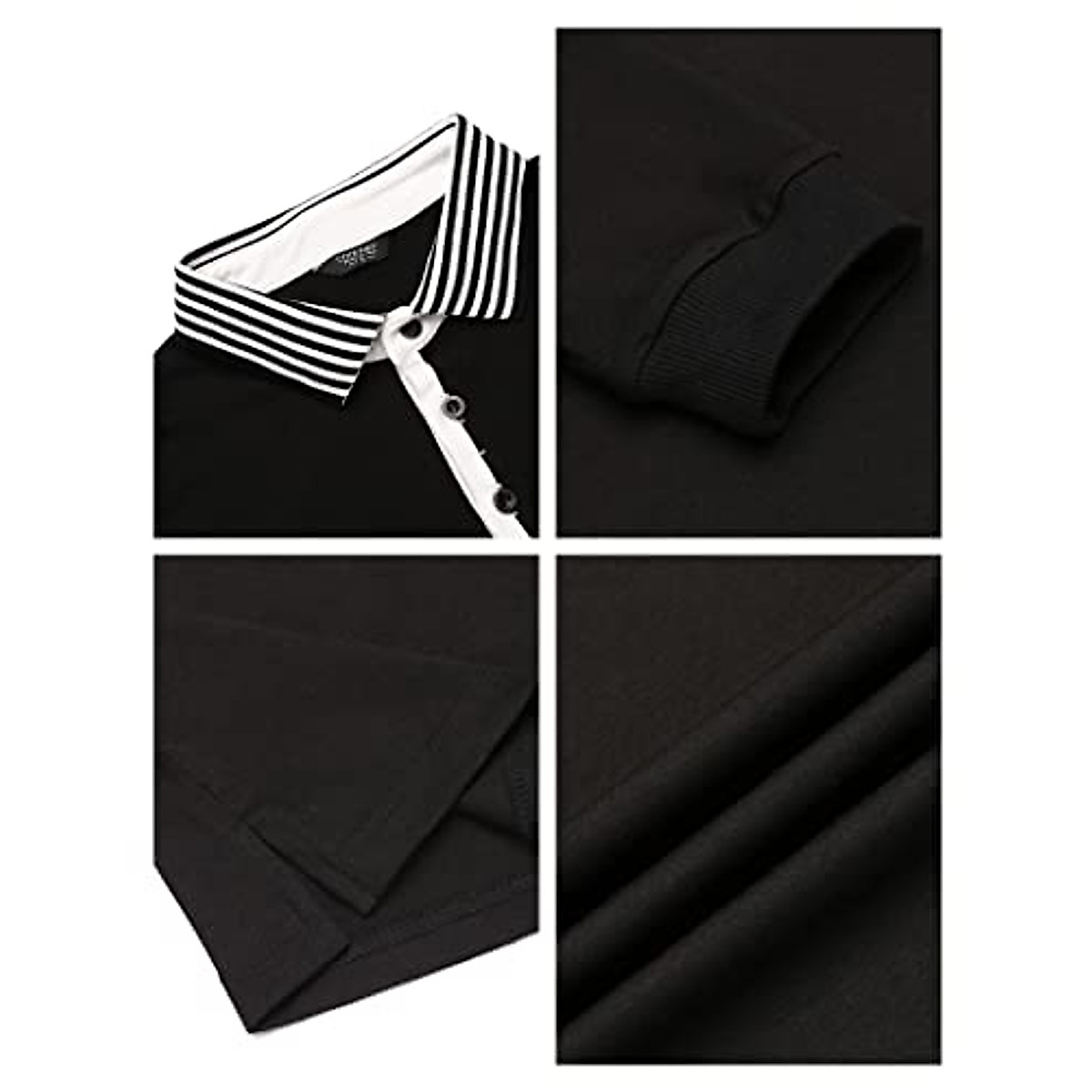 COOFANDY Men's Long Sleeve Polo Shirt Striped Collar Casual Slim Fit Cotton Polo T Shirts