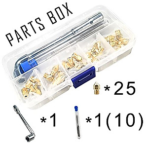 XIFOWE MK8 Nozzles 25 pcs 0.4mm 3D Printer Brass Nozzles CR-10 Nozzle with DIY Tools and A Ten-Grid Parts Box for CR-8 / CR-10 / Ender 3 / Ender 3S / 5/6 and so on…