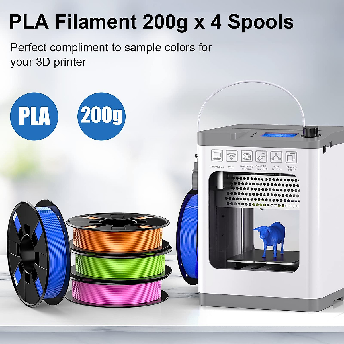 ENTINA 4 Colors PLA 3D Printer Filament for Tina 2, Dimensional Accuracy +/- 0.02mm, 1.75MM 200G 3D Printer Filament Bundle for 3D Printers