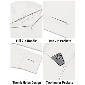 COOFANDY Mens UPF 50+ Cooling Hooded Jacket Long Sleeve Zip Up Shirts Fishing Shirts with Pockets White