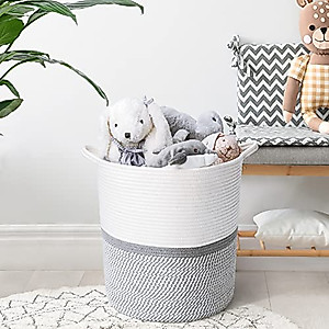 INDRESSME Large Cotton Rope Basket 14.2'' x 13.4'' x 16.2'' Baby Laundry Toy Basket Storage Kids Tall Woven Basket Blanket Nursery Hamper Bin