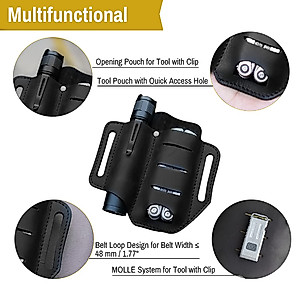 VIPERADE PJ8 Small EDC Leather Sheath for Belt, Leather Multitool Sheath, EDC Belt Organizer, Handmade 2 Pockets Belt Leather Slip Sheath, Leather EDC Pocket Organizer for Men