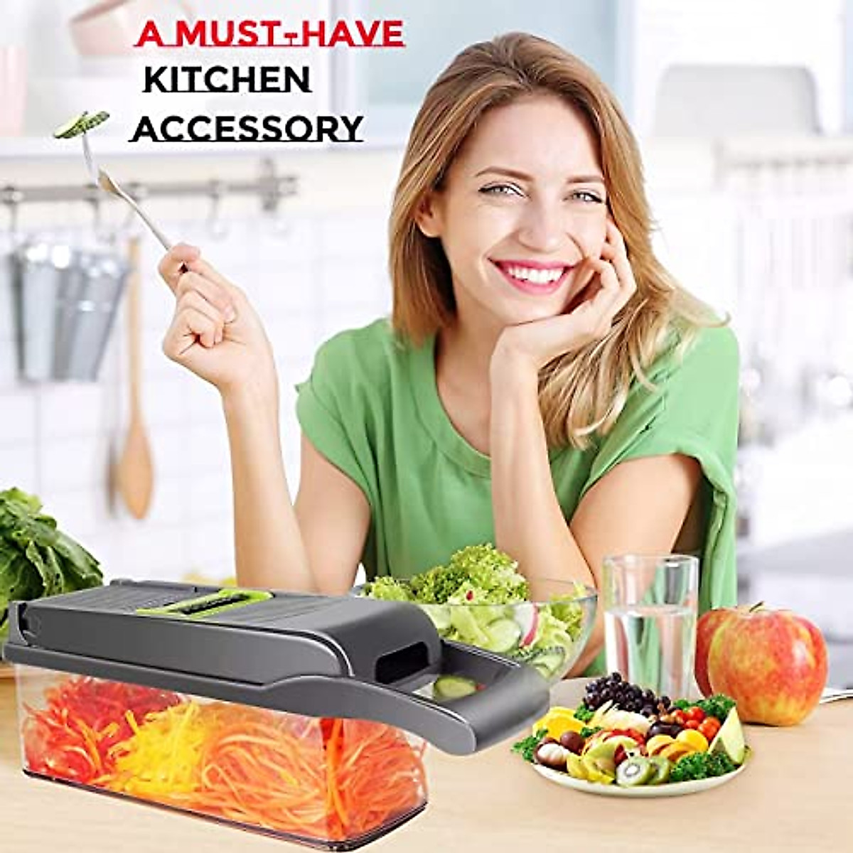 BROCHE Vegetable Chopper - Pro Onion Chopper - 12 in 1 - Multifunctional Slicer Vegetable Chopper with Container - Kitchen Organization - Food Chopper - Garlic chopper - Veggie Chopper with container
