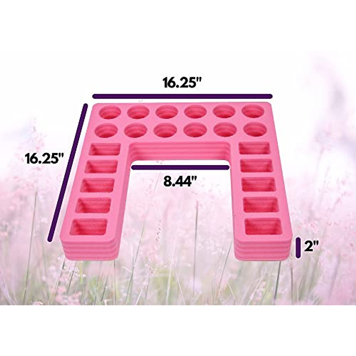 Polar Whale 2 Lotion and Body Spray Stand Organizers Tray Pink Durable Foam Washable Waterproof Insert for Home Bathroom Bedroom Office 16.25 x 16.25 x 2 Inches 22 Slots 2pc Pair Set