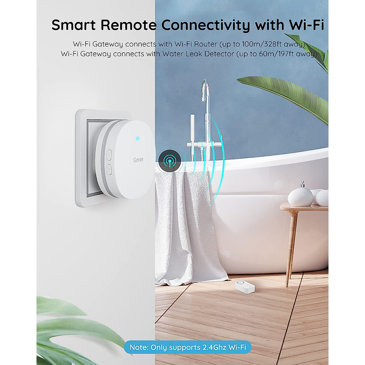 Govee Water Detectors 8 Pack Sensor with 100dB Adjustable Audio Alarm Bundle with Govee WiFi Smart Gateway with Alert Email & APP Push for Home Bedrooms
