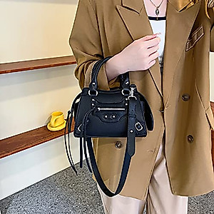 OWGSEE Satchel Purses for Women, Small Hobo Crossbody Bags Shoulder Bag Rivet Satchels Handbags (Black)