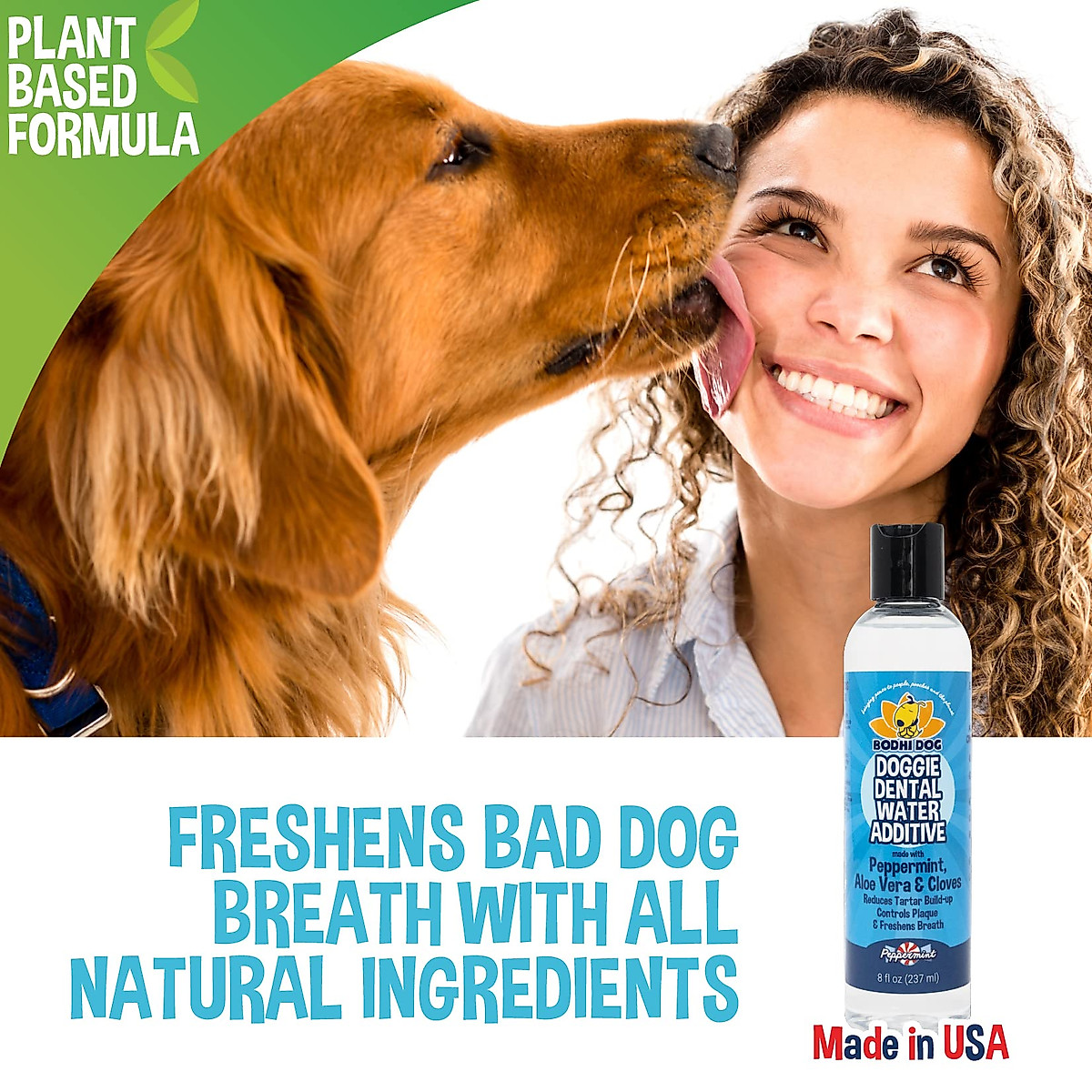 Bodhi Dog Peppermint Dental Dog Water Additive | Dental Water Additive for Dogs & Pets | Teeth, Breath & Healthy Gums | Freshens Breath & Reduces Tartar Build Up | Oral Care Cleaner | Made in USA, 8oz