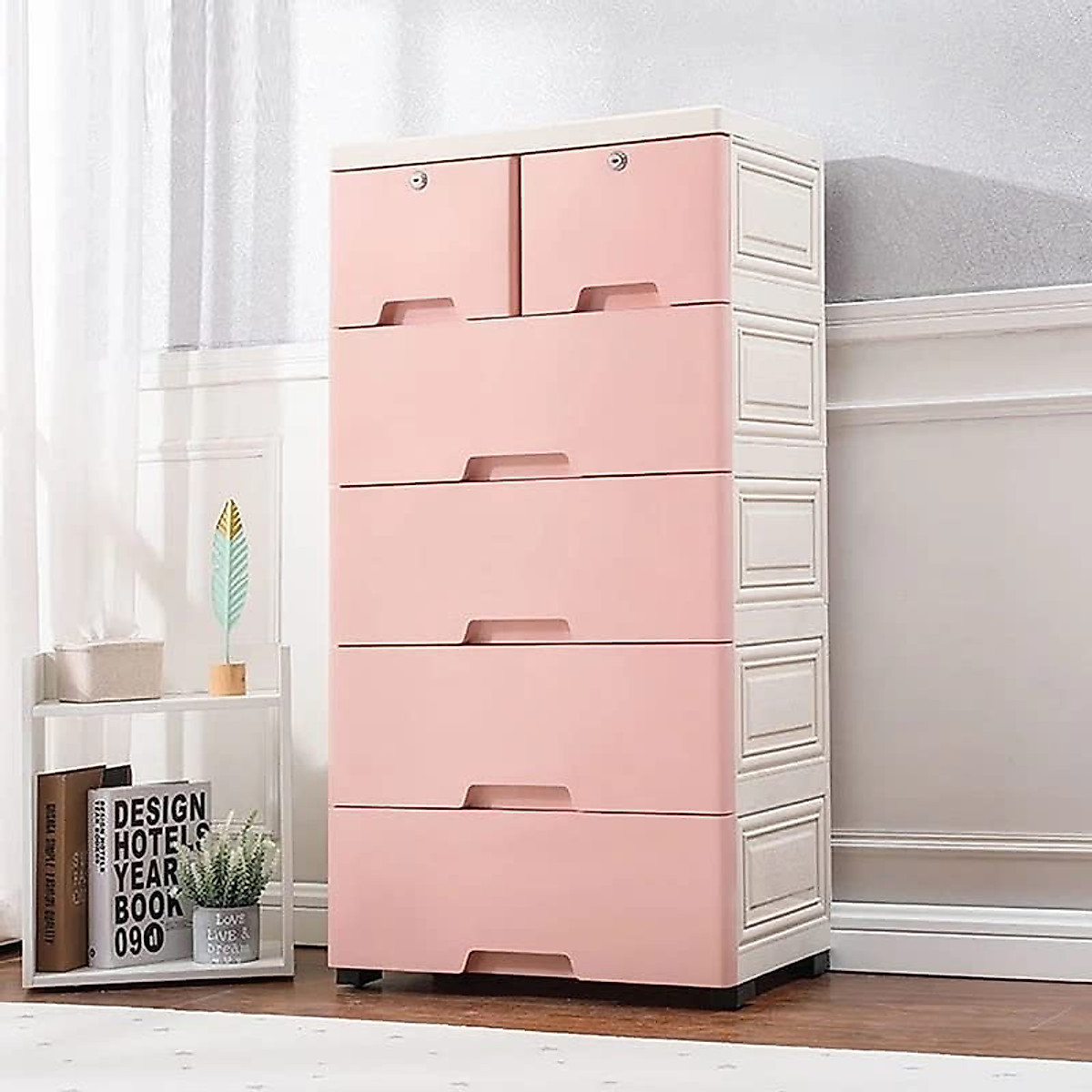 n/a 6 Drawer Plastic Dresser with Wheels Storage Cabinet Tower Closet Organizer Unit for Home Office Bedroom Livingroom