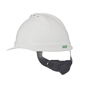 MSA 10034018 V-Gard 500 Cap Style Safety Hard Hat With Fas-Trac III Ratchet Suspension | Polyethylene Shell, Superior Impact Protection, Self Adjusting Crown-Straps - Standard Size in White