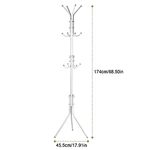 Yosoo Standing Entryway Coat Rack, Metal Coat Hat Rack Tree Stand Hanger Organizer for Jacket, Purse, Scarf Rack, Umbrella (White)