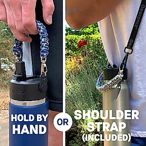 Gearproz Handle Compatible with Hydro Flask, Takeya, Thermoflask Bottle, Wide Mouth Straw Lid, Paracord Strap (Black)