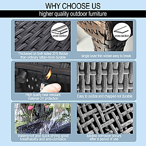 PHI VILLA Outdoor Patio Rattan Sectional Sofa- Patio Wicker Furniture Sofa Set 5-Piece, Blue