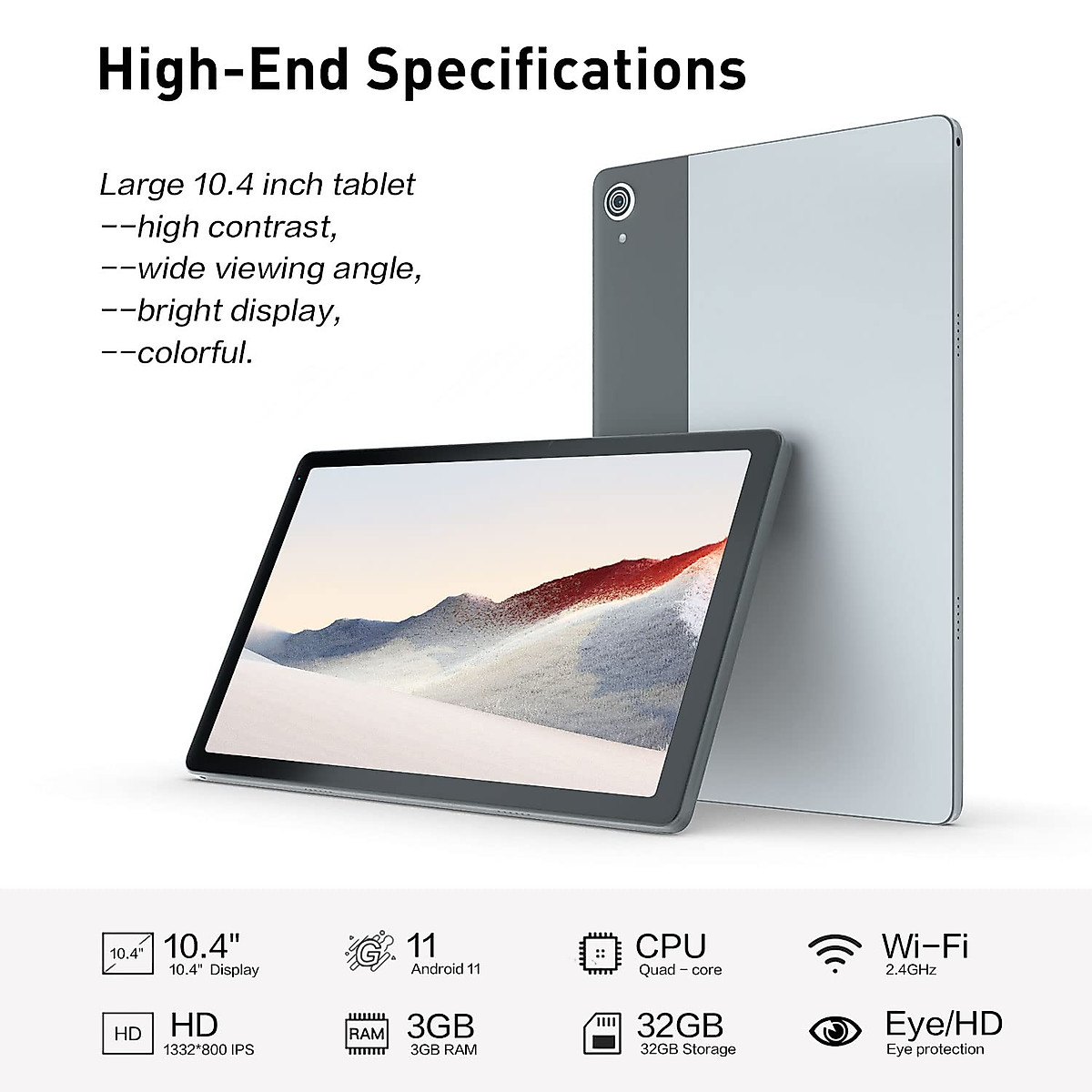 neoregent Tablet 10.4 inch 3GB RAM 32GB ROM WiFi 6 Android 11 6000mAh HD 1332 * 800 Quad Core Tablets (Gray)