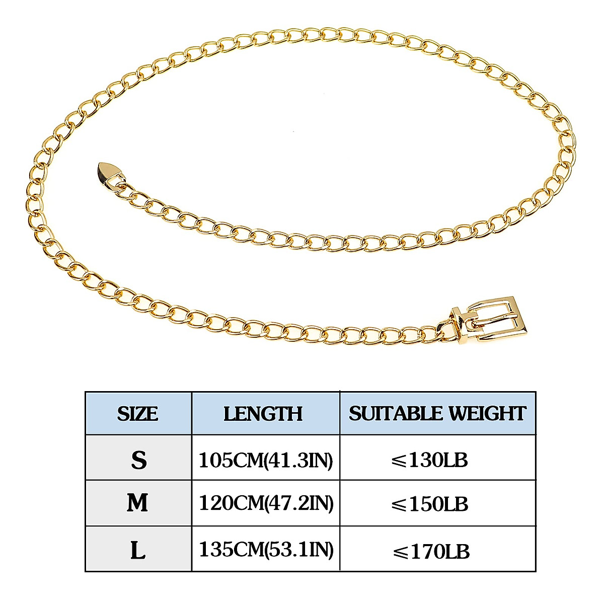 DTWAWA Chain Belt for Women Alloy Chunky Wasit Chain Adjustable Punk Link Belly Body Chain for Jeans Dresses,Gold(53.1in)
